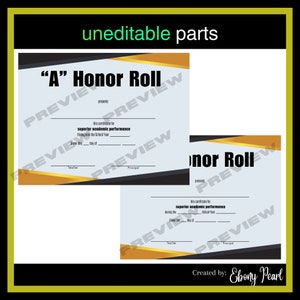 New! Editable "a" Honor Roll Certificate #1 | Each Quarter, Semester ...