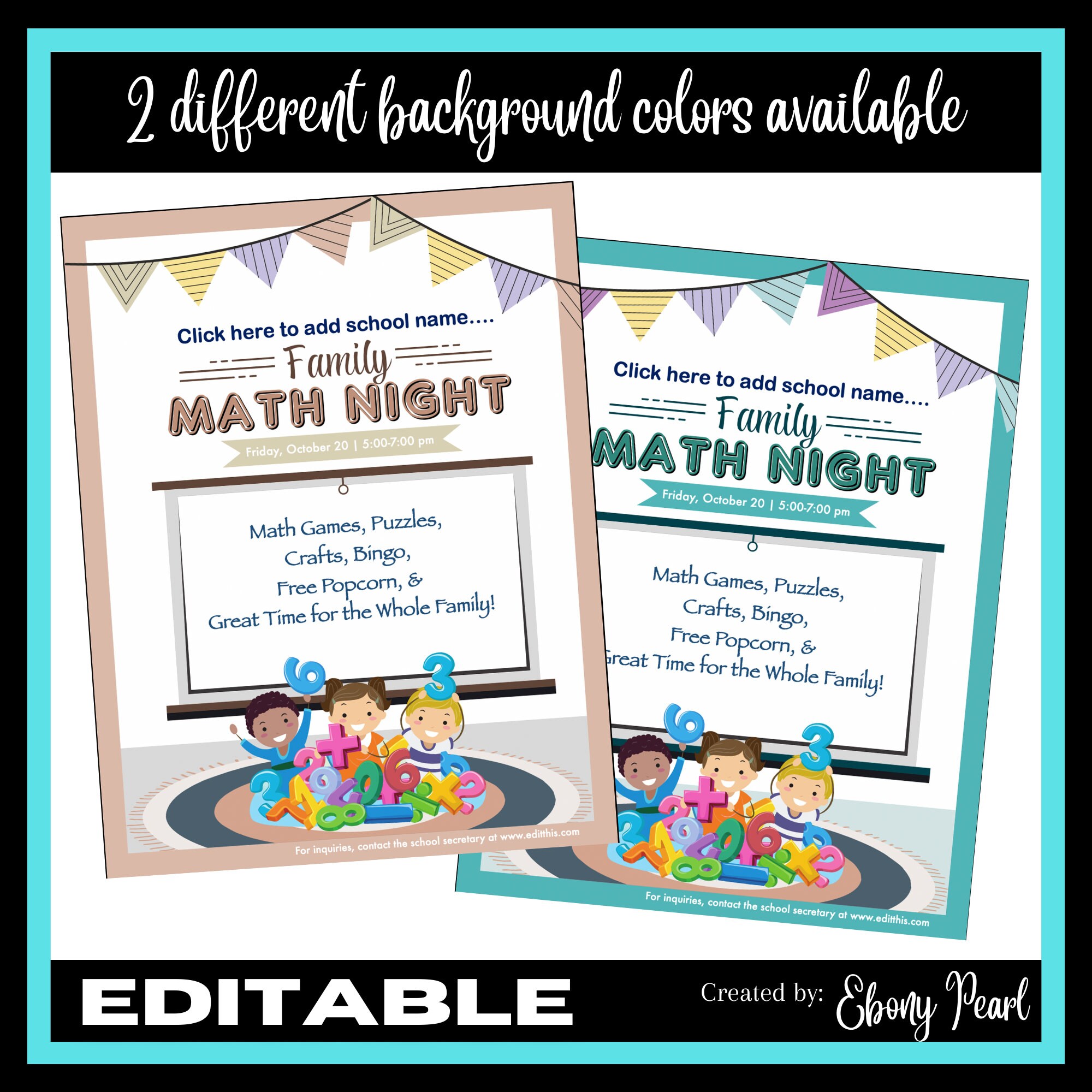 New Editable Family Math Night Flyer Template #2 | Unique School Flyers ...