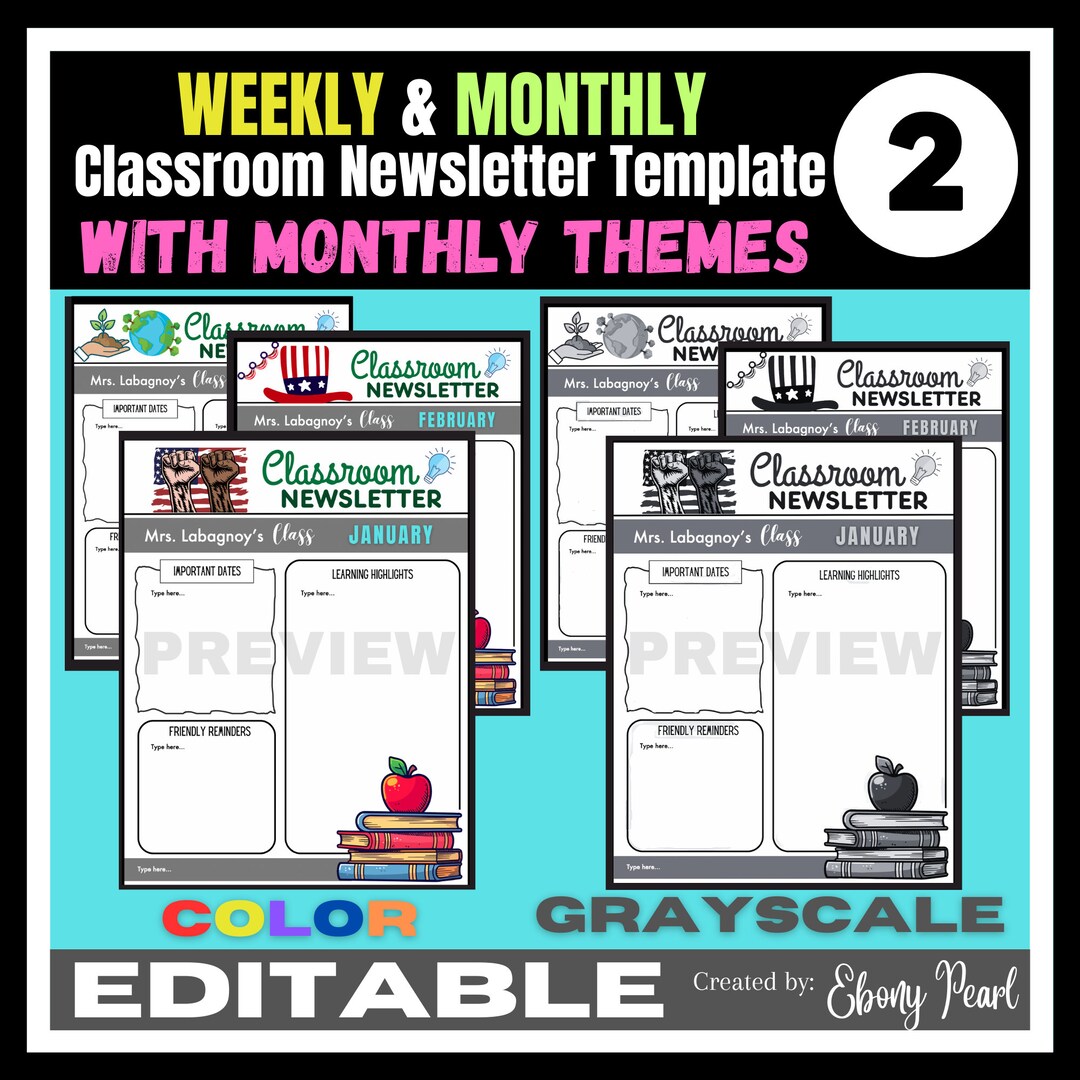 NEW Editable Classroom Weekly & Monthly Newsletter Template 2 W ...