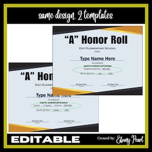New! Editable "a" Honor Roll Certificate #1 | Each Quarter, Semester ...