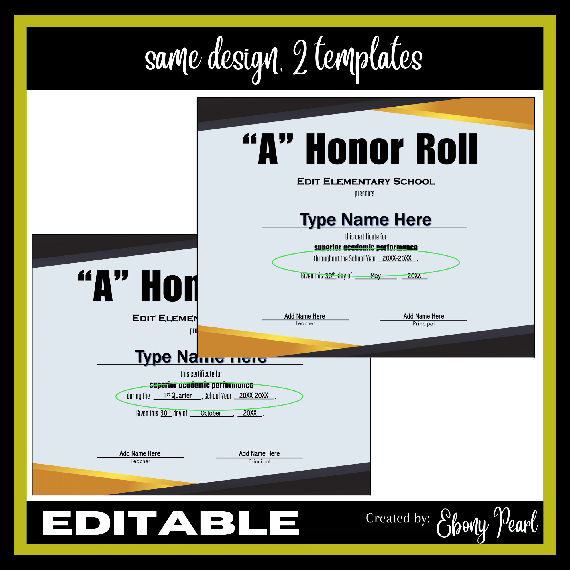New! Editable "a" Honor Roll Certificate #1 | Each Quarter, Semester ...