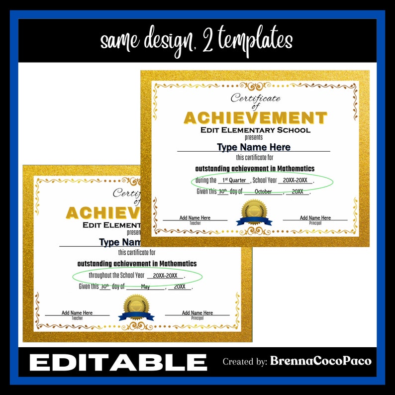 New Editable Mathematics Achievement Certificate | Math Certificate ...