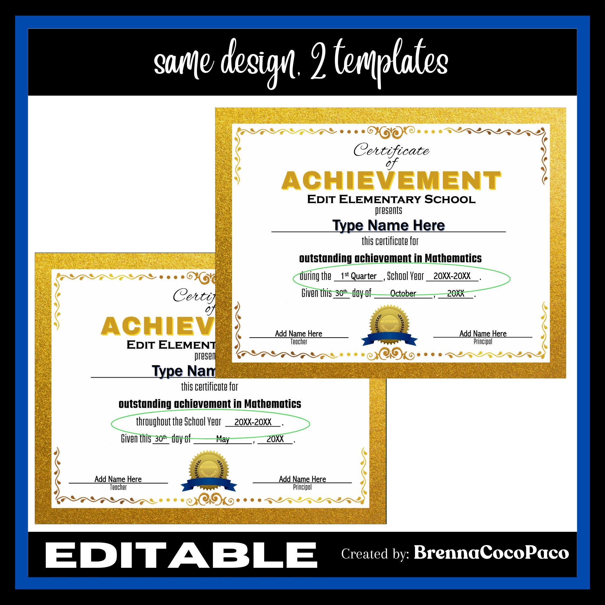 New Editable Mathematics Achievement Certificate | Math Certificate ...