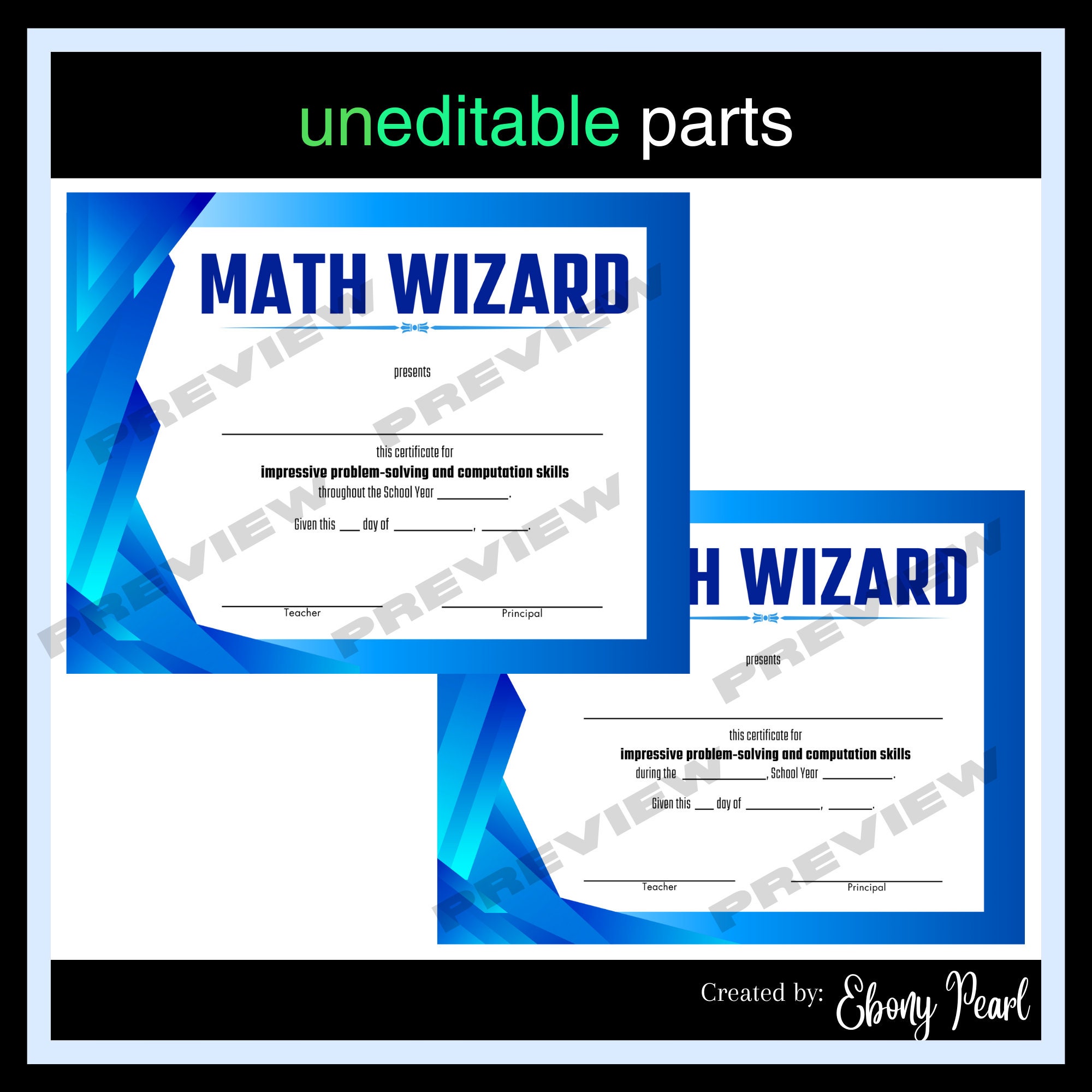 New! Editable Math Wizard Certificate #2 | Each Quarter, Semester ...