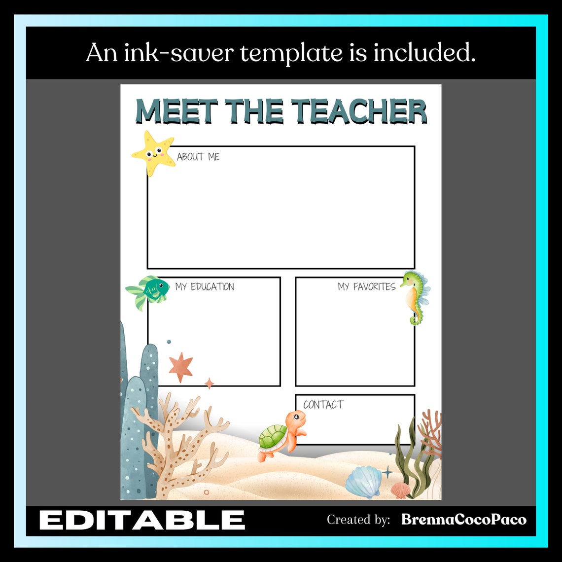 New Ocean Theme Meet the Teacher Template | Under the Sea Theme Meet ...