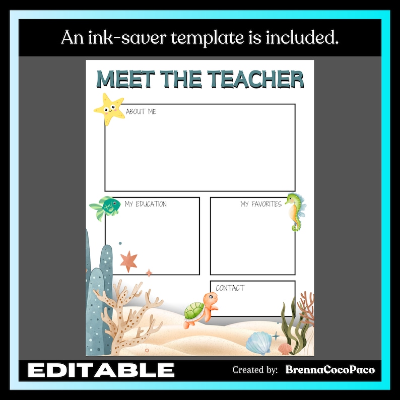 New Ocean Theme Meet the Teacher Template | Under the Sea Theme Meet ...