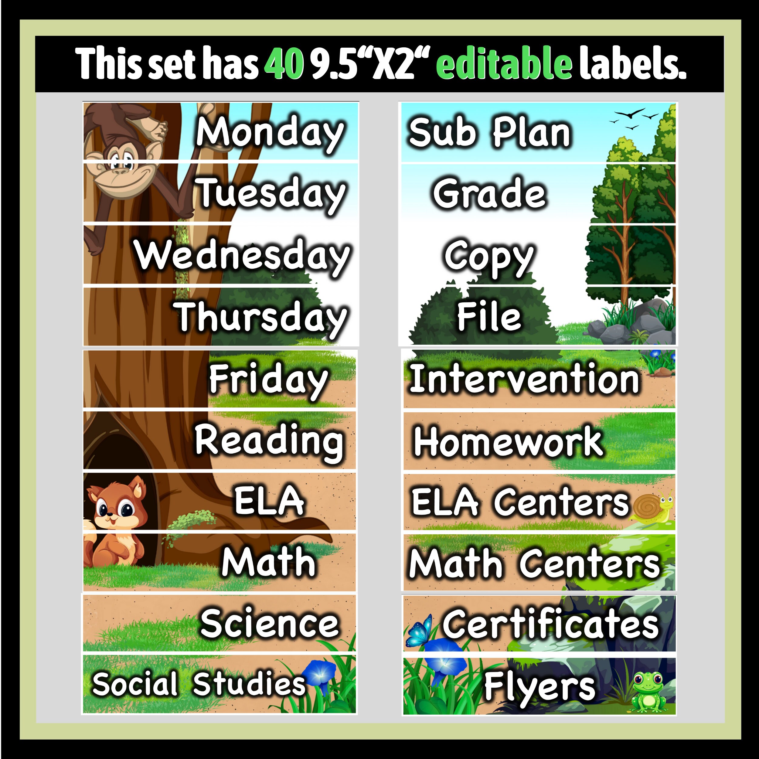 New Forest Themed 10 Drawer Cart Labels | Print-ready and Editable ...