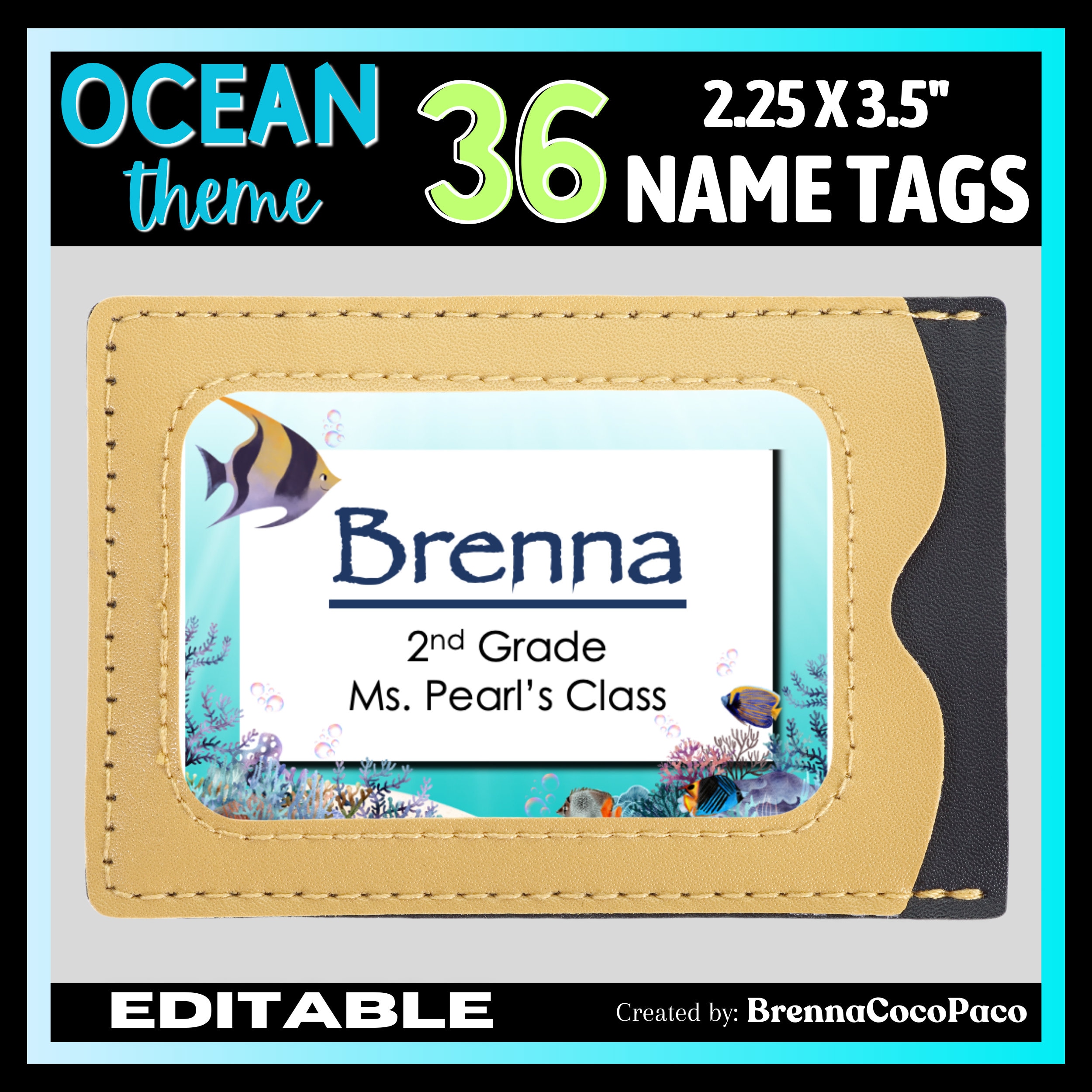 NEW Editable Ocean Themed Student Name Tags - Under the Sea 2.25" X 3.5 ...