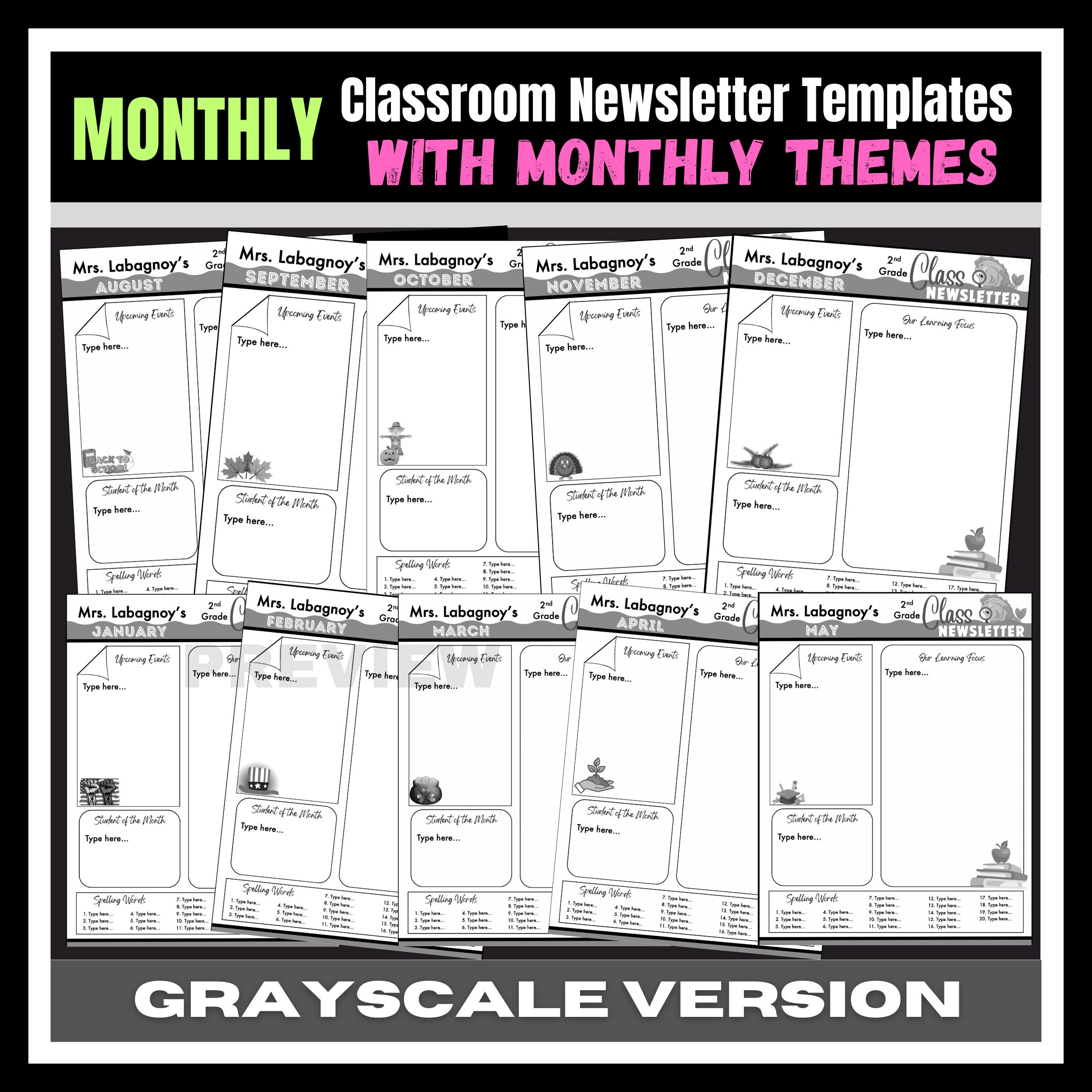 Ocean Theme Class Newsletter Template W/ Spelling Words & Student of ...