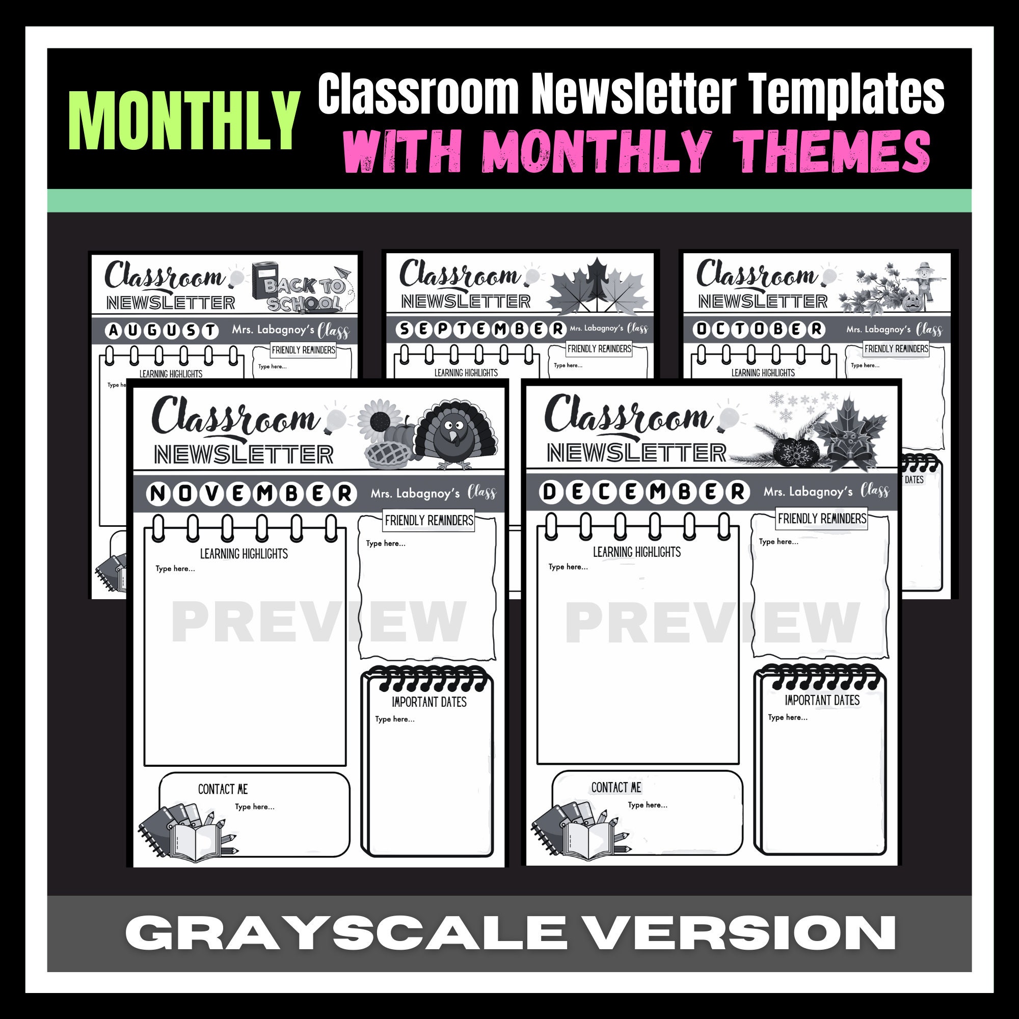NEW Editable Classroom Weekly & Monthly Newsletter Template 1 W ...