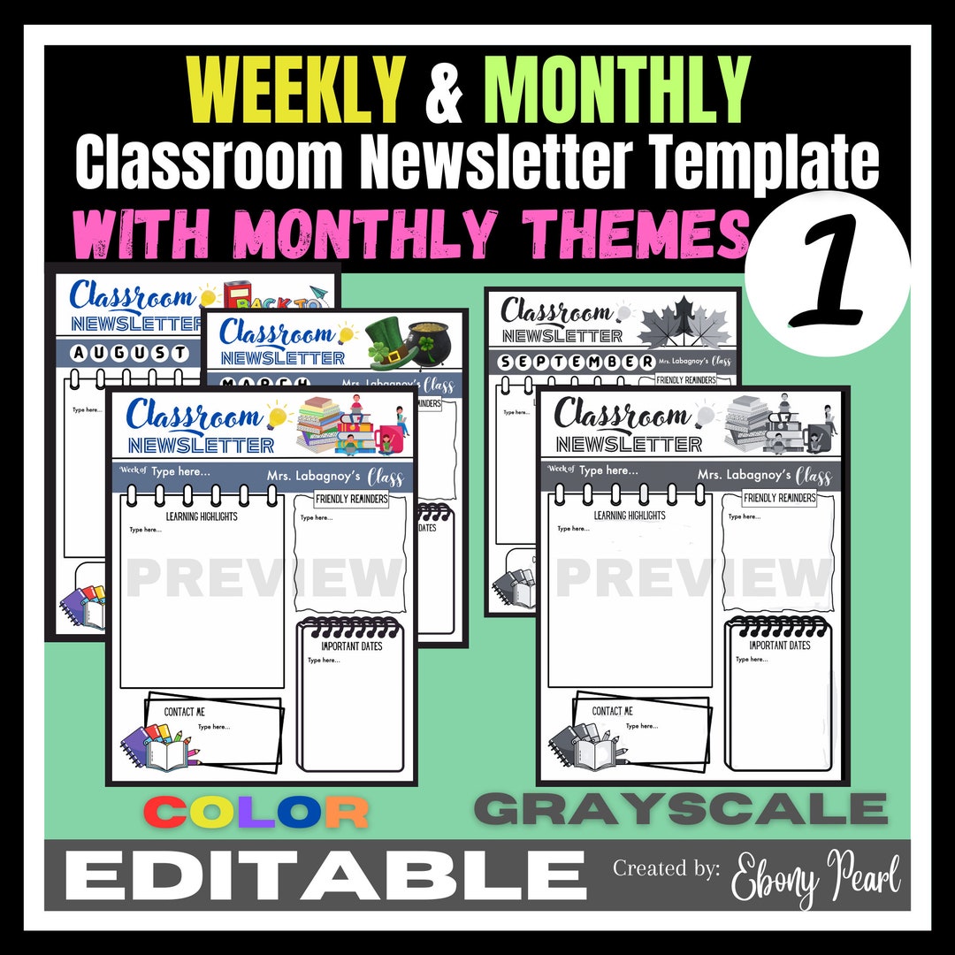 NEW Editable Classroom Weekly & Monthly Newsletter Template 1 W ...