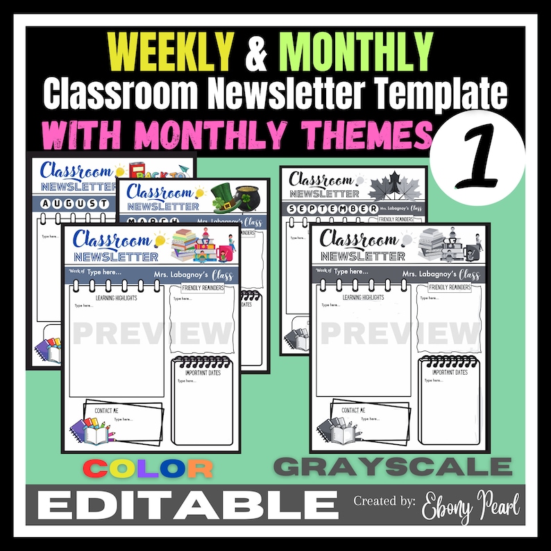 NEW Editable Classroom Weekly & Monthly Newsletter Template 1 W ...