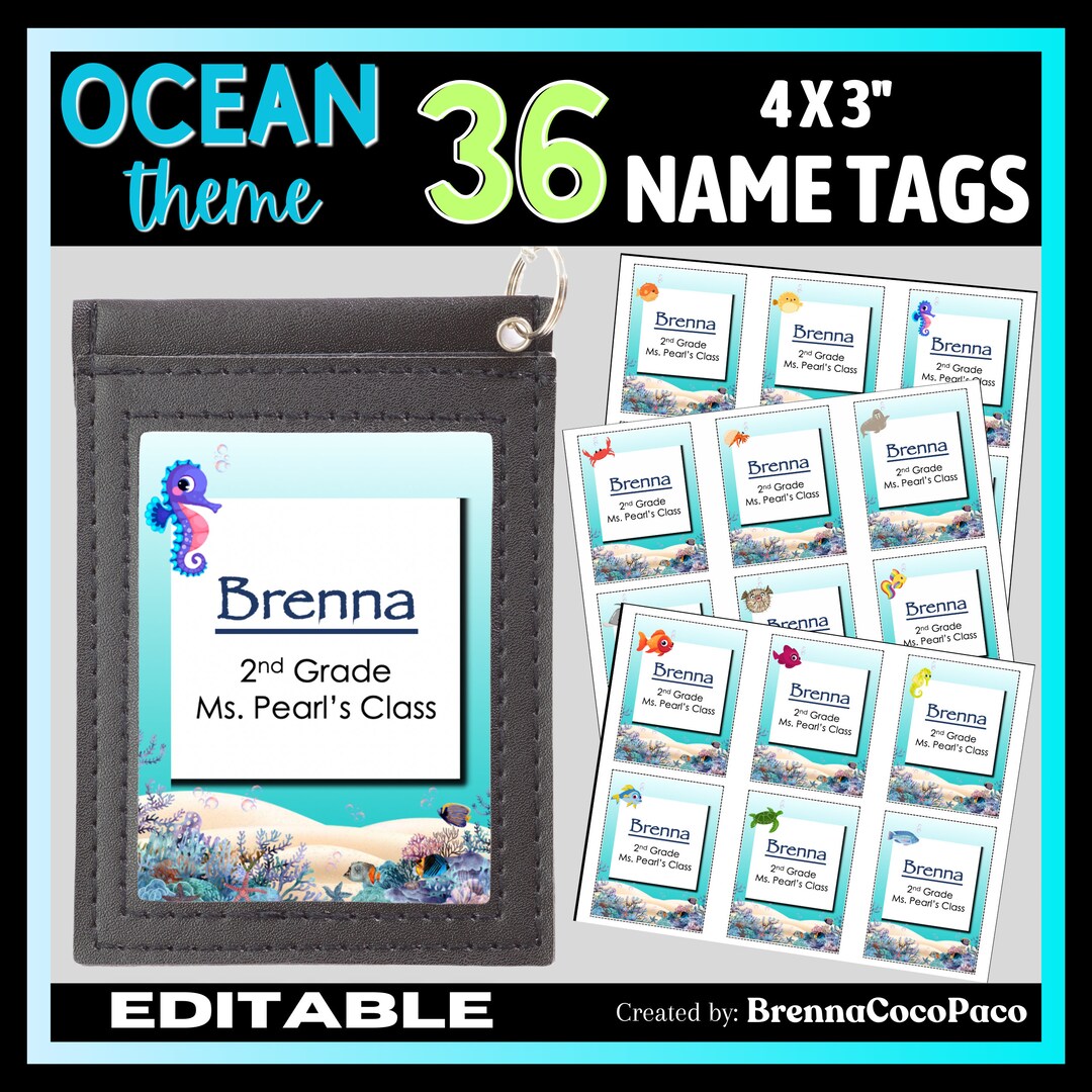 NEW Editable Ocean Themed Student Name Tags - Under the Sea 4" X 3 ...