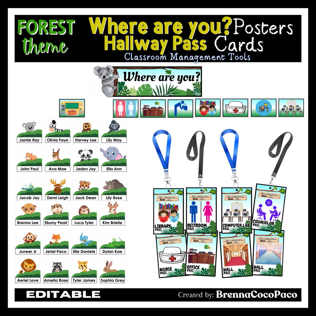 New! Forest Themed "where Are You?" Posters, Cliparts, & Hall Pass ...