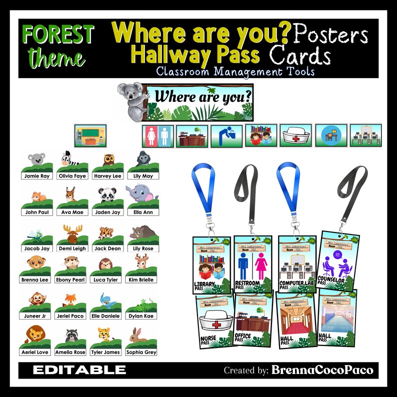 New! Forest Themed "where Are You?" Posters, Cliparts, & Hall Pass ...