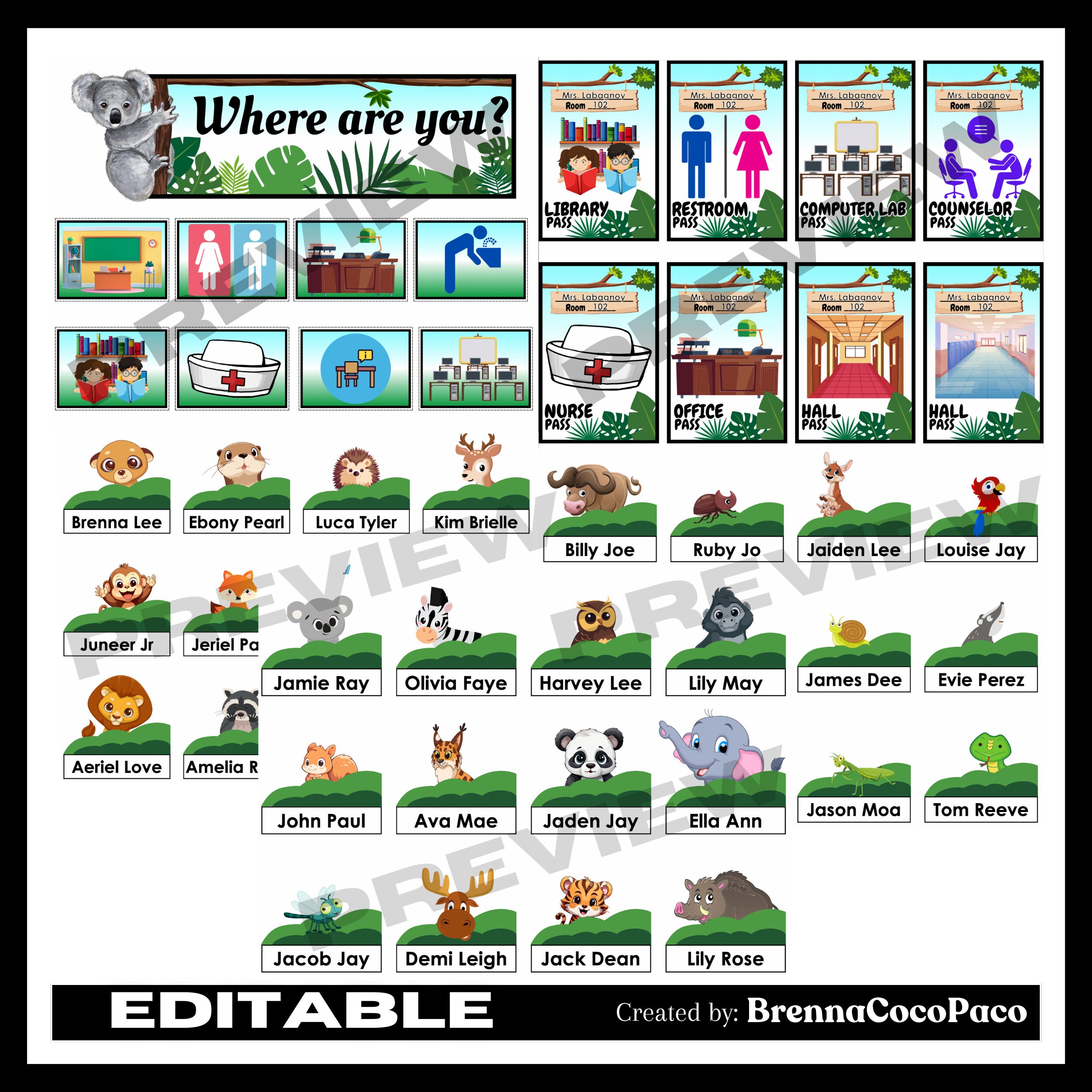 New! Forest Themed "where Are You?" Posters, Cliparts, & Hall Pass ...