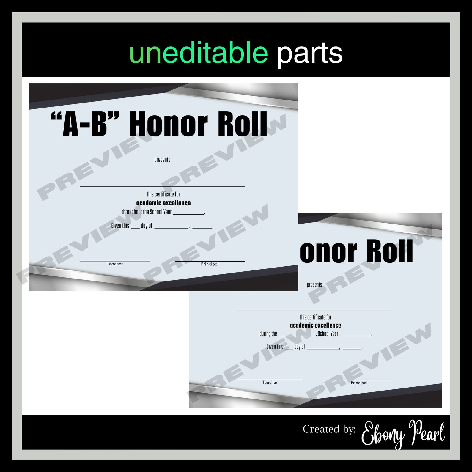 New! Editable "a-b" Honor Roll Certificate #1 | Each Quarter, Semester ...