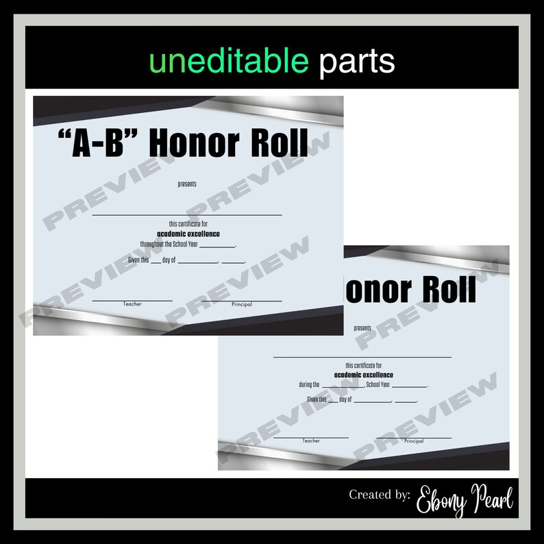 New! Editable "a-b" Honor Roll Certificate #1 | Each Quarter, Semester ...