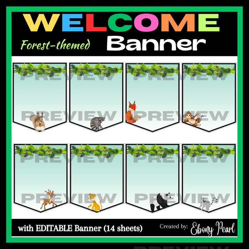 New! Printable Forest-themed WELCOME Banner & Editable Bunting Letters ...