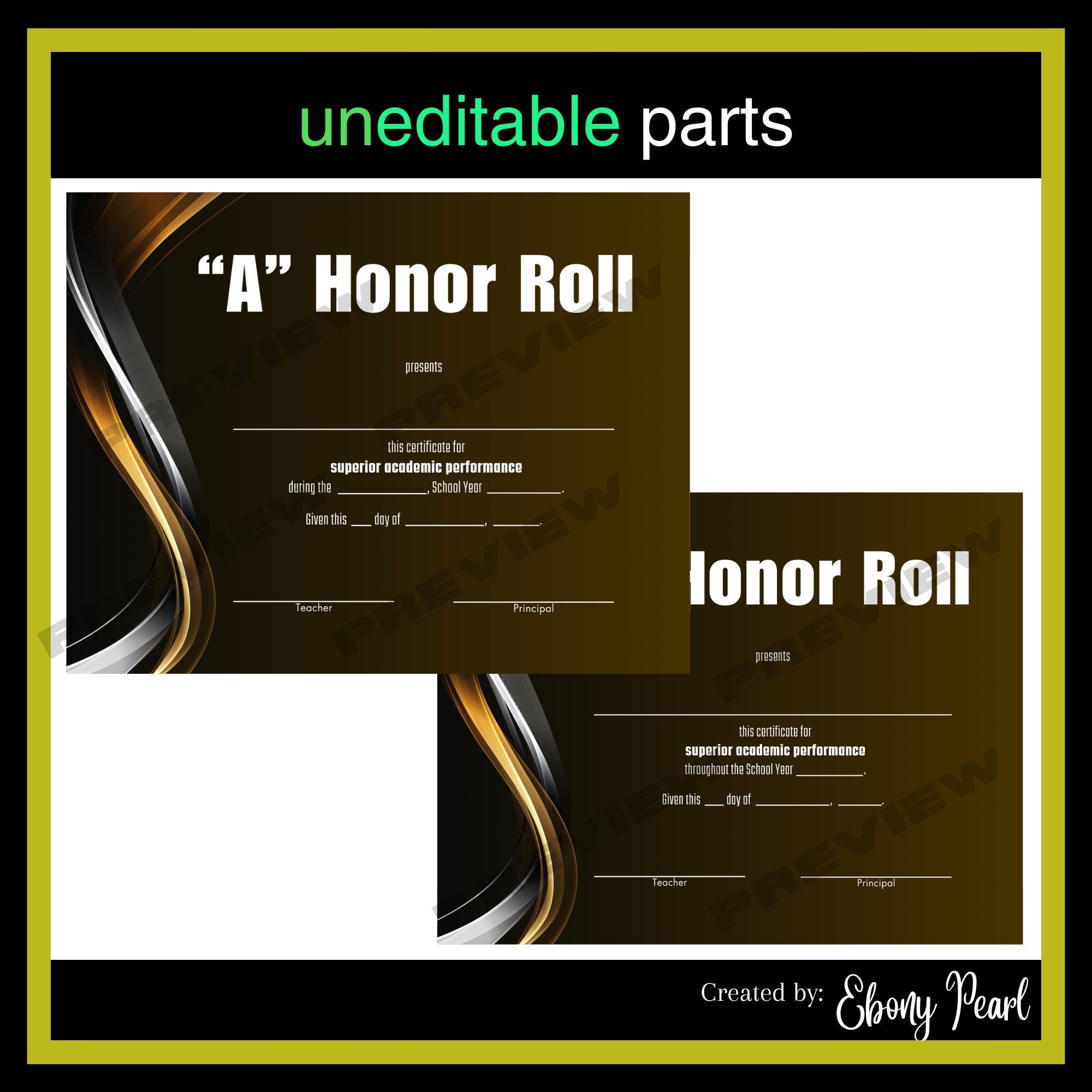 New! Editable "a" Honor Roll Certificate #2 | Each Quarter, Semester ...