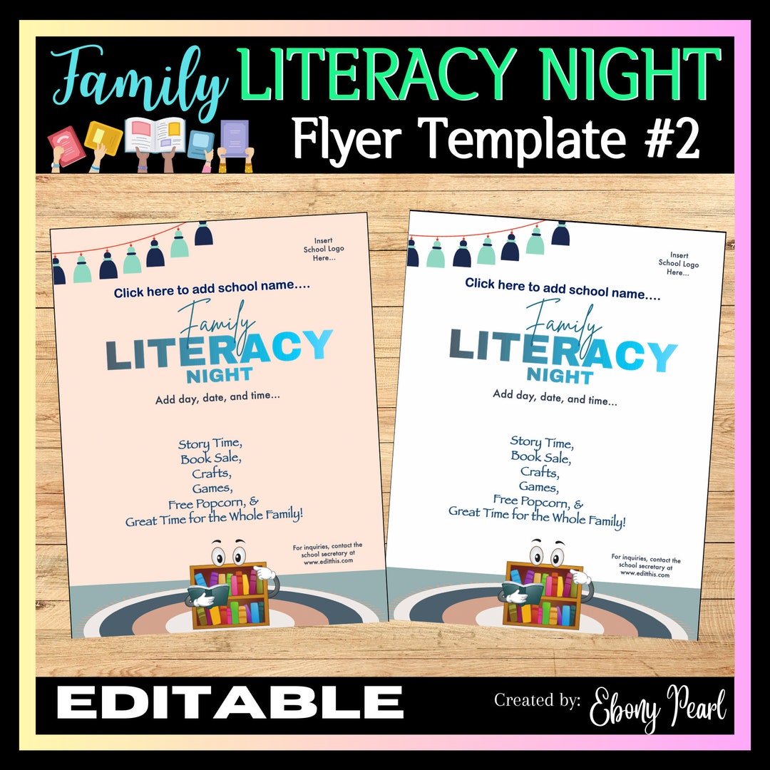 New Editable Family Literacy Night Flyer Template | Unique School ...