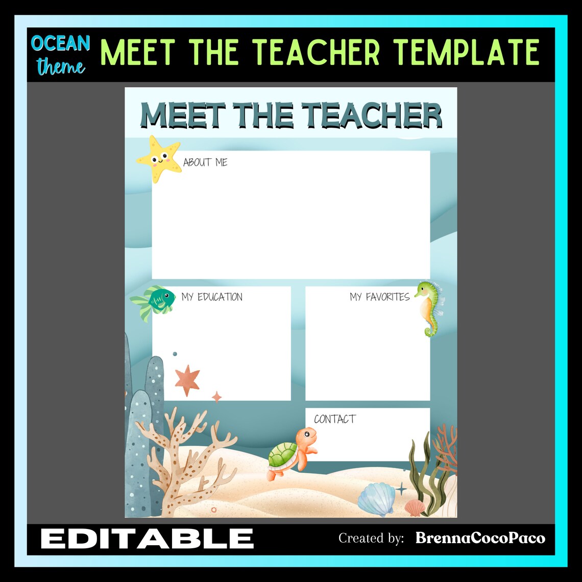 New Ocean Theme Meet the Teacher Template | Under the Sea Theme Meet ...