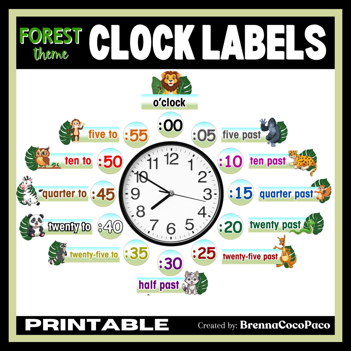 New! Forest Themed Clock Labels | Jungle / Forest Themed Classroom ...
