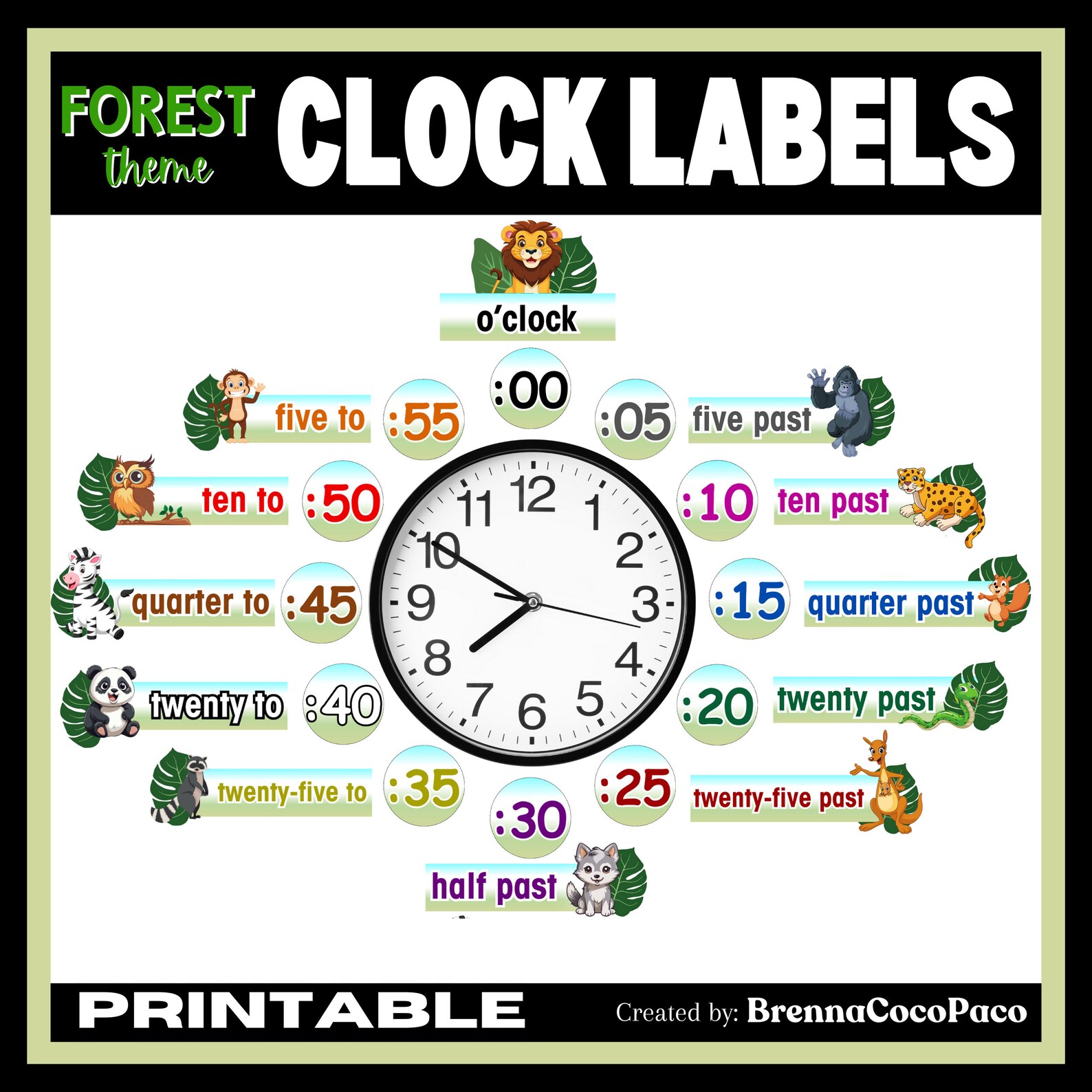 New! Forest Themed Clock Labels | Jungle / Forest Themed Classroom ...
