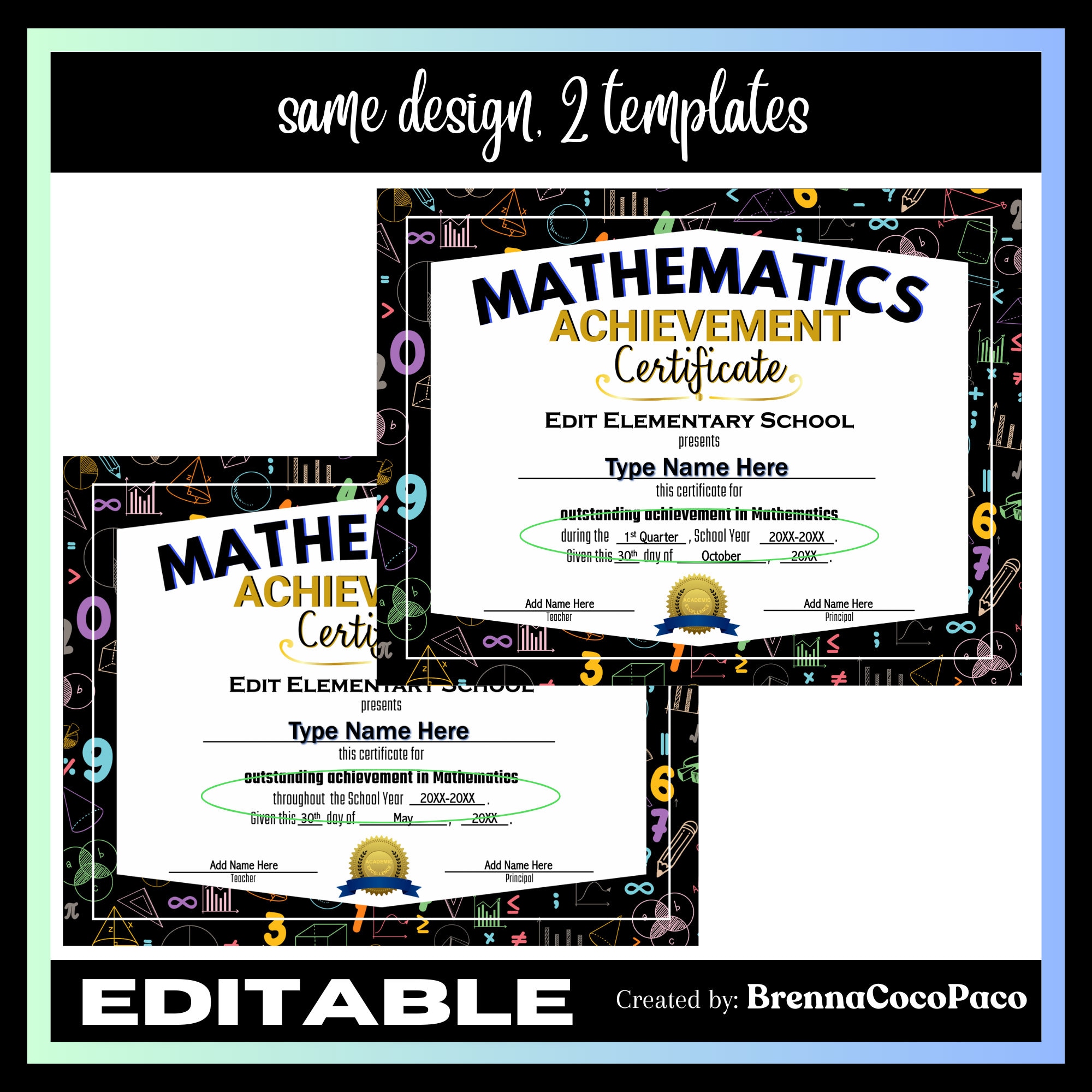 New Editable Mathematics Achievement Certificate | Math Certificate ...