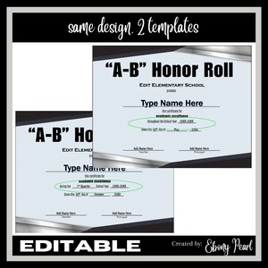 New! Editable "a-b" Honor Roll Certificate #1 | Each Quarter, Semester ...