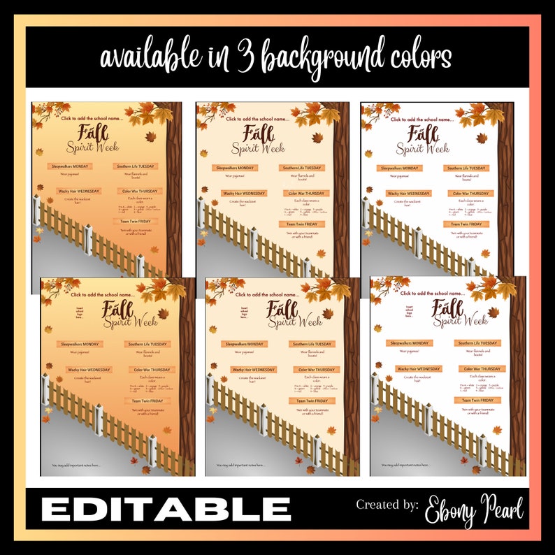 New! Fall Spirit Week Flyer | School Wide Spirit Week Flyer #1 - Etsy