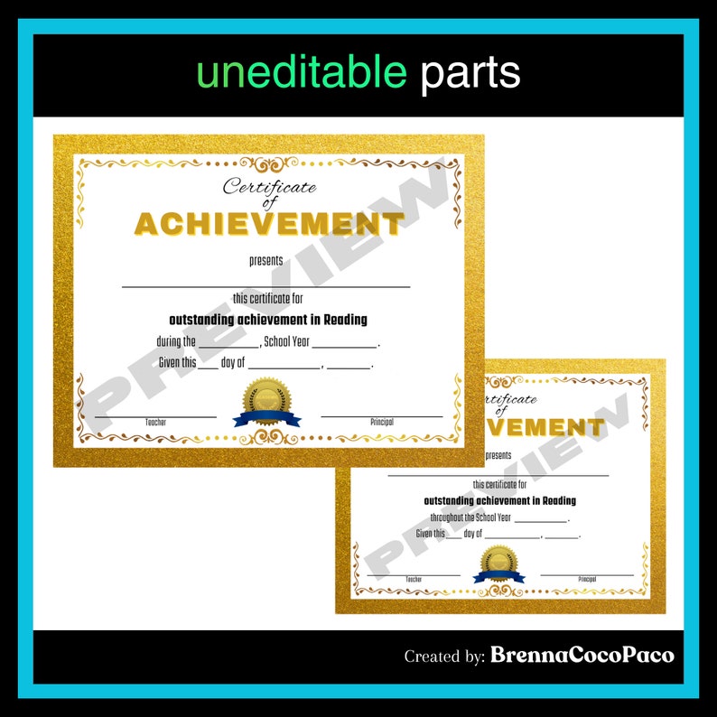 New Editable Reading Achievement Certificate | Quarter, Semester ...
