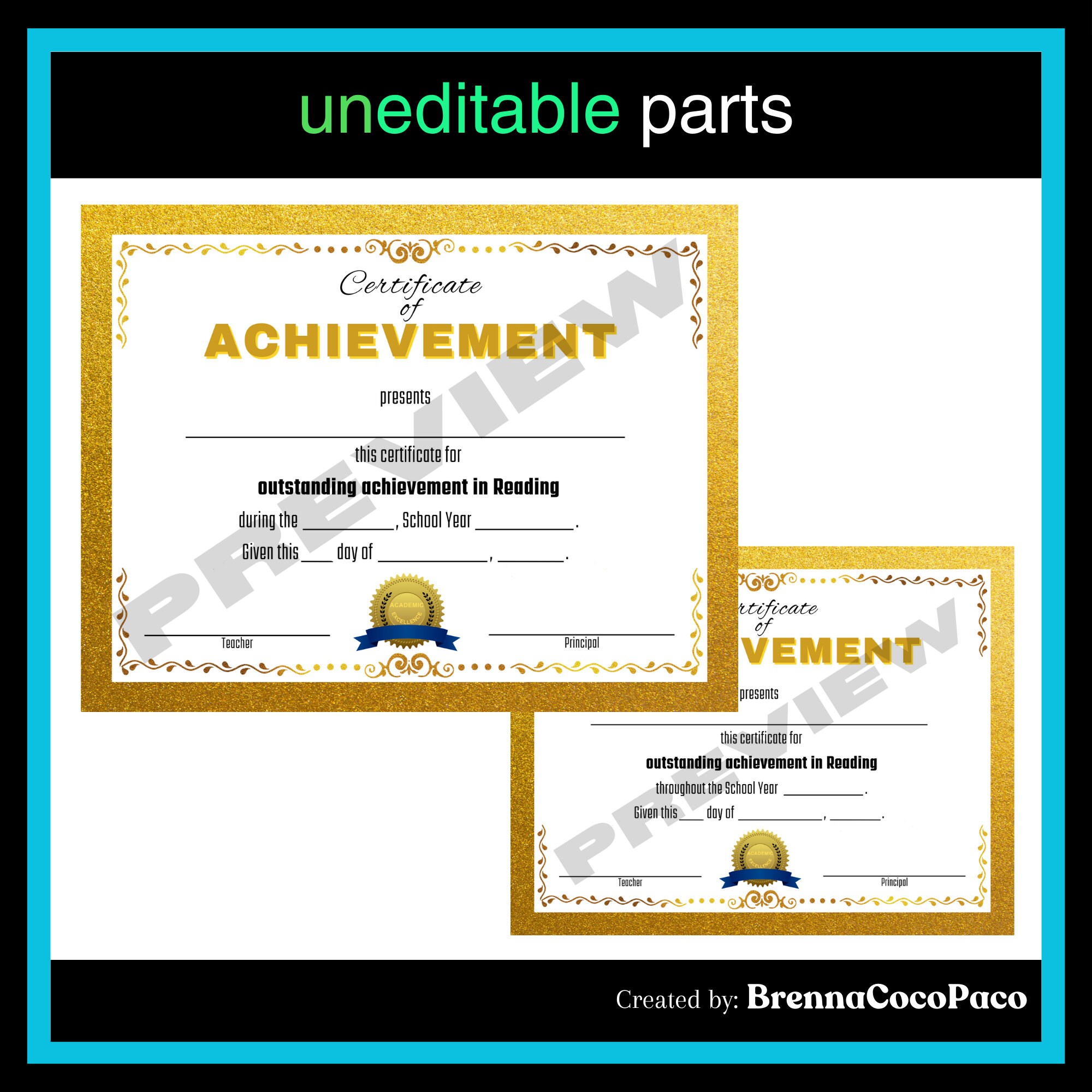 New Editable Reading Achievement Certificate | Quarter, Semester ...