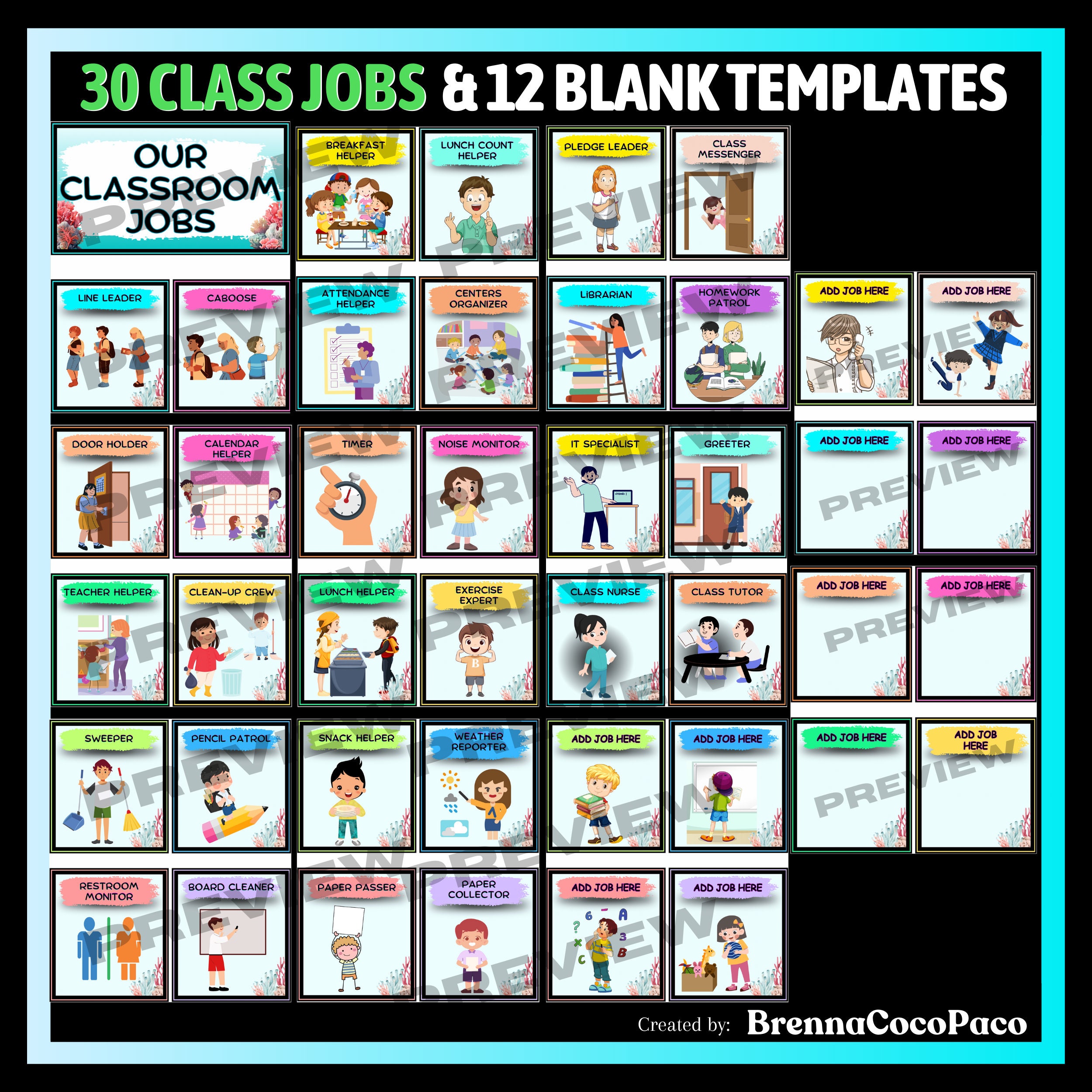 New Editable Ocean Themed Classroom Jobs / Helpers of the Day Posters ...