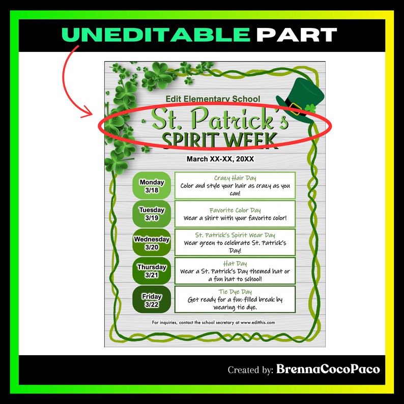 New St. Patrick's Spirit Week Flyer Template 1 St. Patrick's Day ...