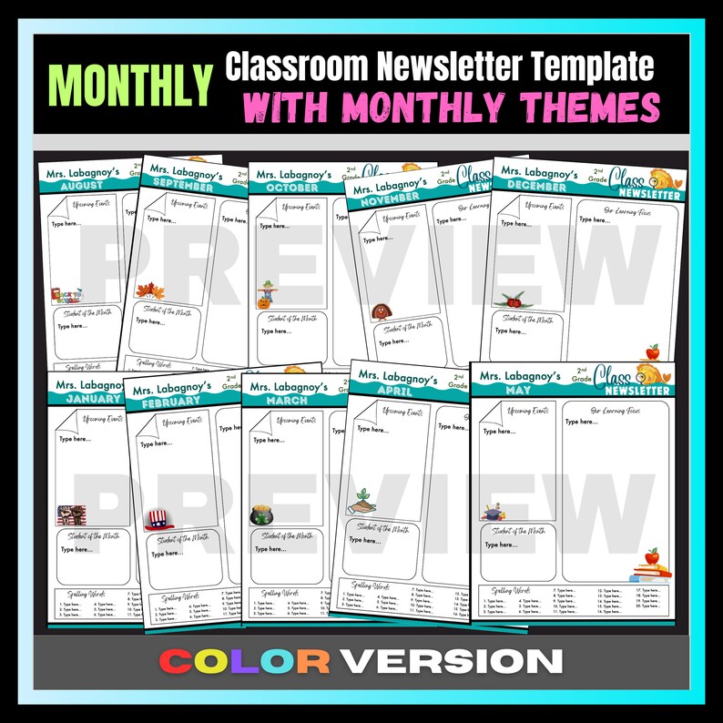Ocean Theme Class Newsletter Template W/ Spelling Words & Student of ...