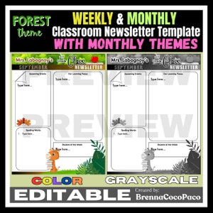 Forest Theme Class Newsletter Template W/ Spelling Words & Student of ...