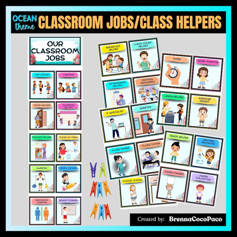 New Editable Ocean Themed Classroom Jobs / Helpers of the Day Posters ...