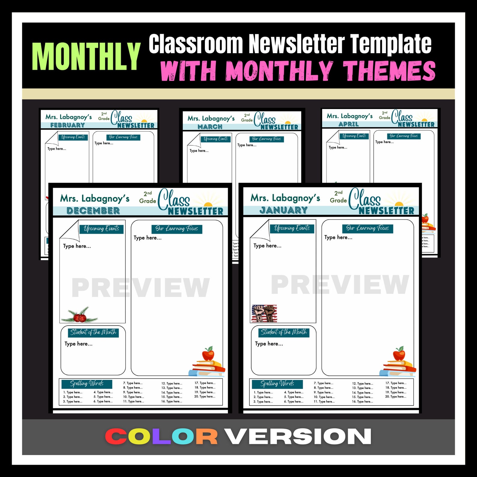 NEW Editable Class Newsletter Template W/ Spelling Words & Student of ...