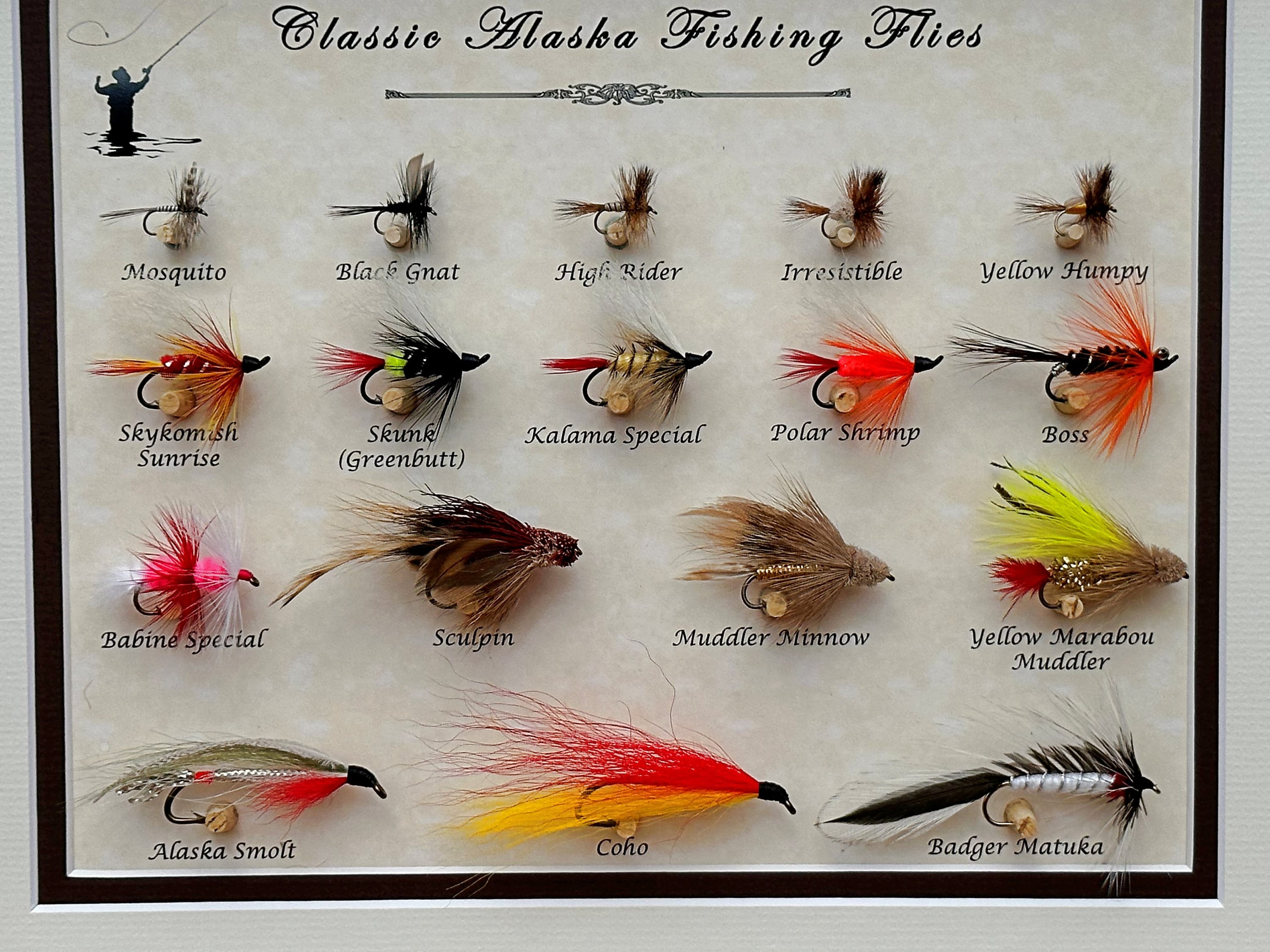 Framed & Mounted, Precision-tied, Alaska Fishing Flies - in 14"x12 ...
