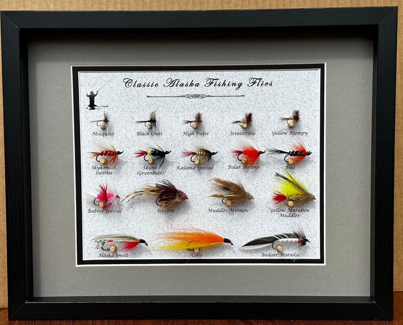 Framed & Mounted, Precision-tied, Alaska Fishing Flies - in 14"x12 ...