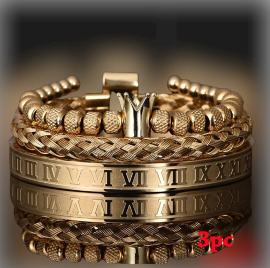 3-piece Luxury Set Roman Royal Crown Charm Bangles Gold - Etsy