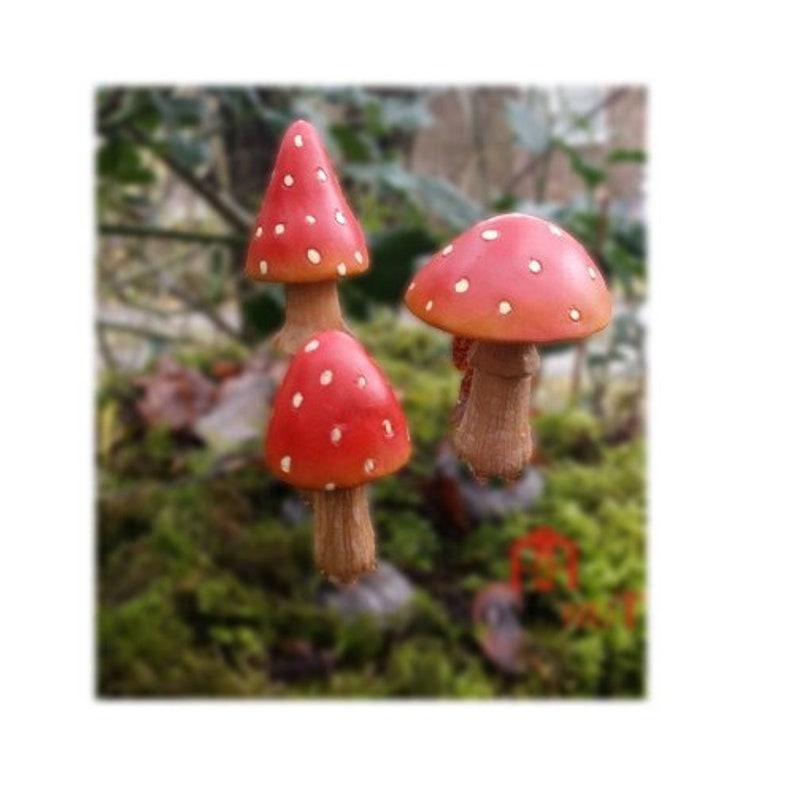 Set of Three Fairy Garden Toadstools Mushroom Ornaments Durable Weather ...