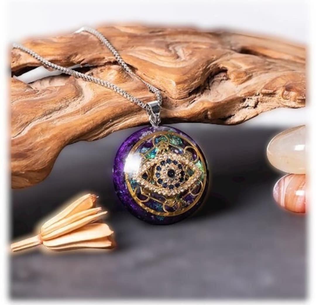 Sacred Geometry Orgone Pendant Metatron's Cube & Eye Necklace Organite ...