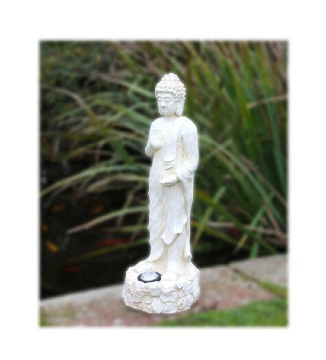 Cream Tall Standing Solar Buddha Statue 58cm Stone Effect Resin ...