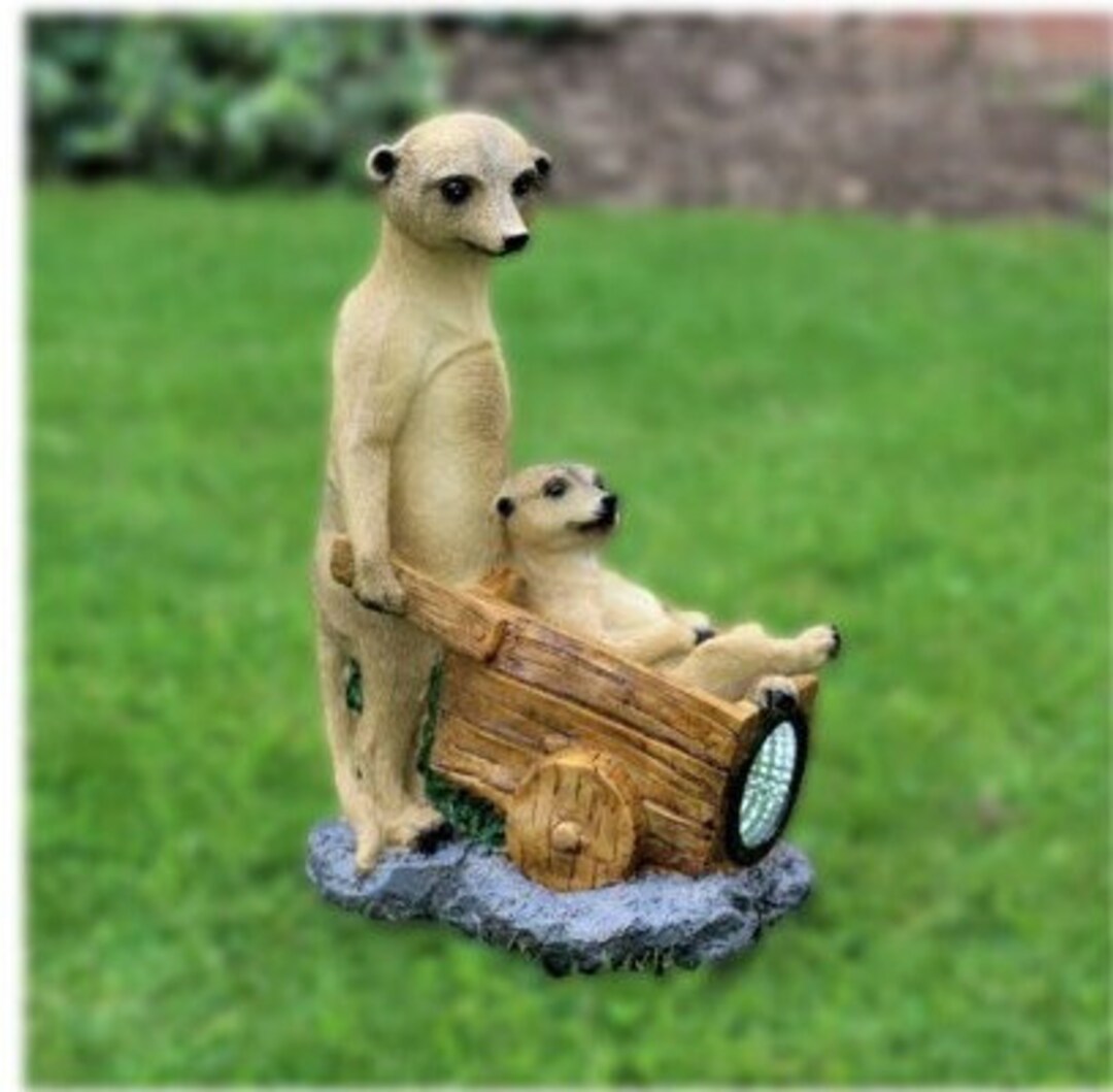 Solar Meerkat Family With Wheelbarrow Garden Ornament 39cm Cute Resin ...
