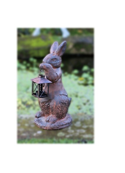 Large Rabbit Garden Ornament With Tea Light Holder Rust Iron Effect ...