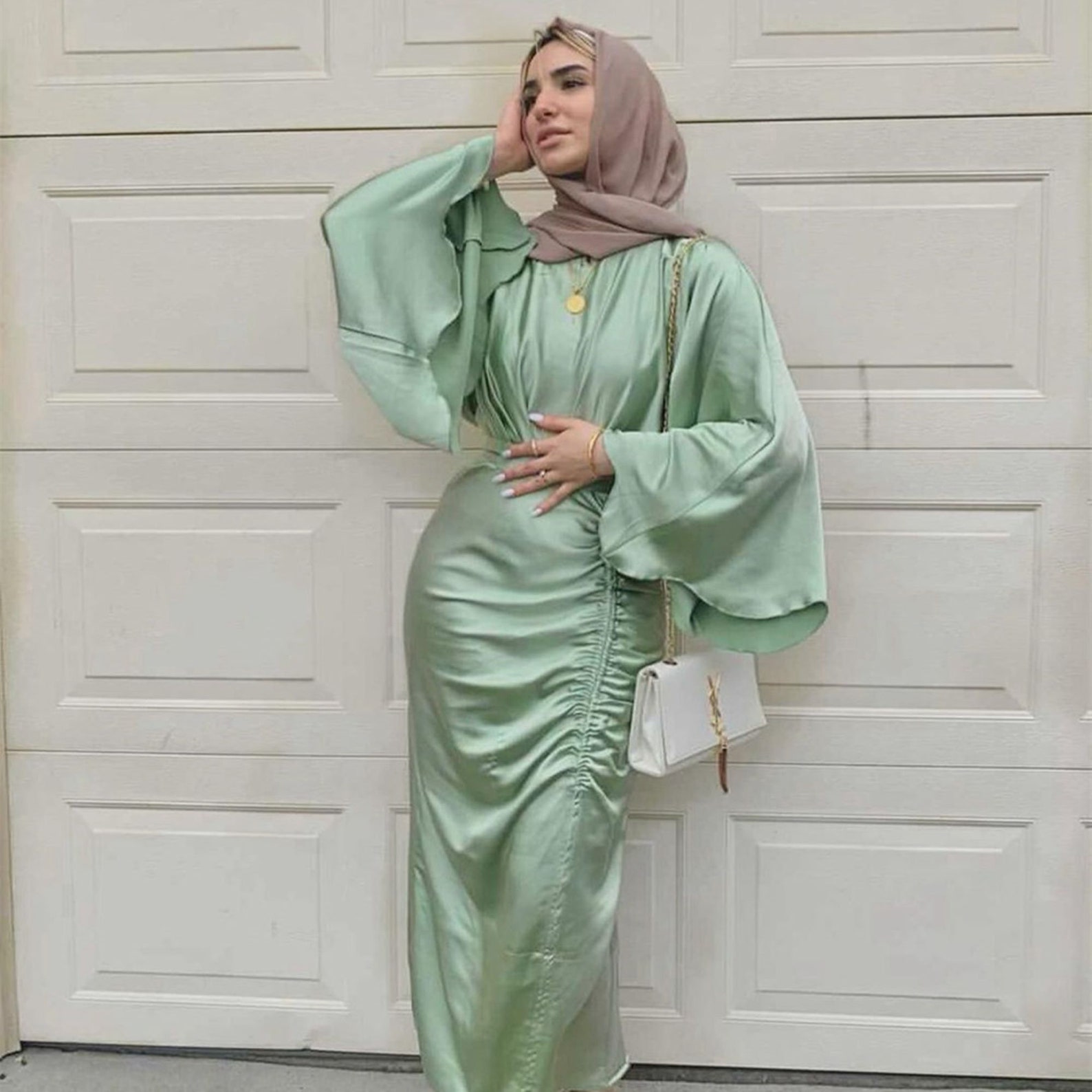 Elegant Ruffle Sleeve Satin Waist Dress - Etsy