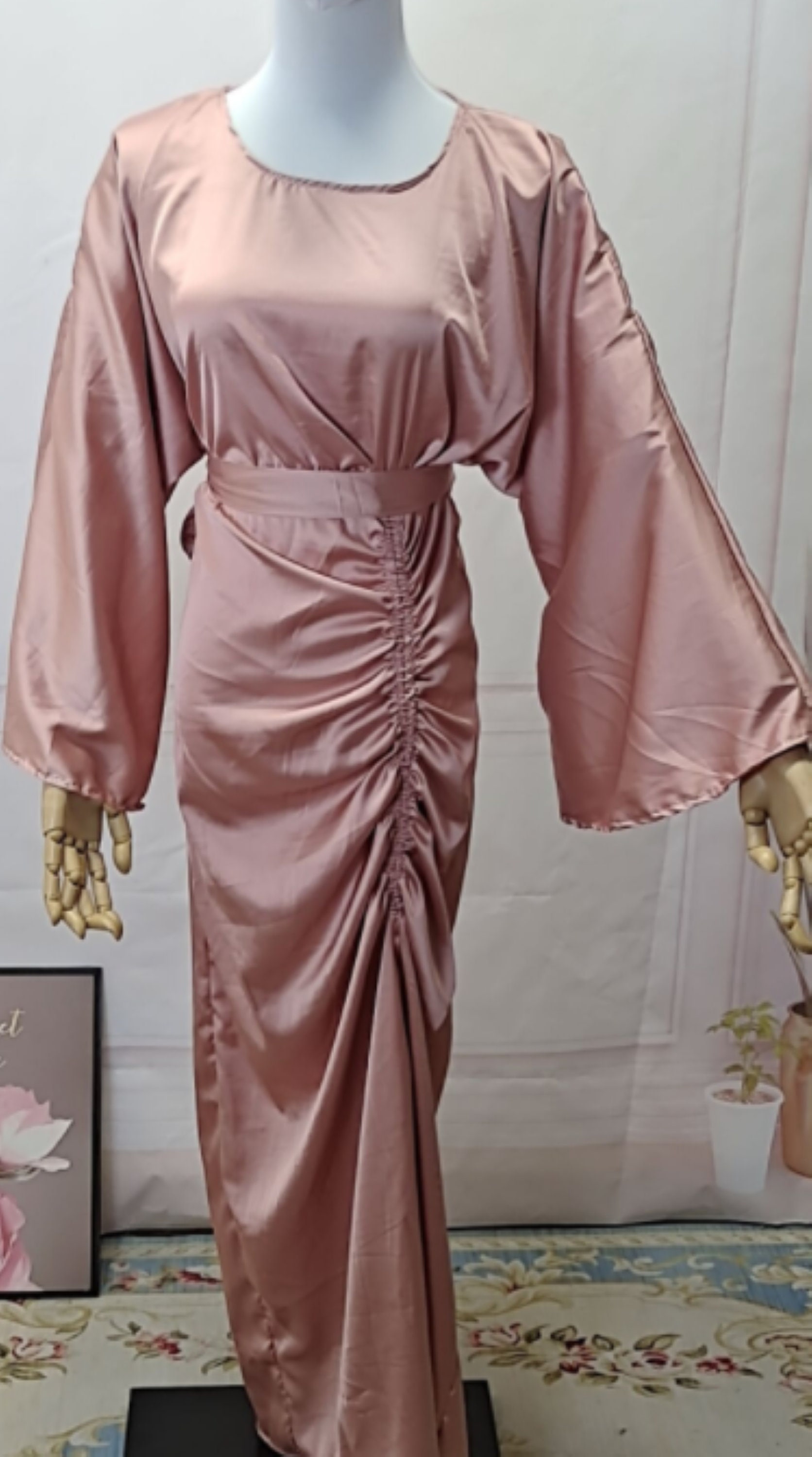 Elegant Ruffle Sleeve Satin Waist Dress - Etsy