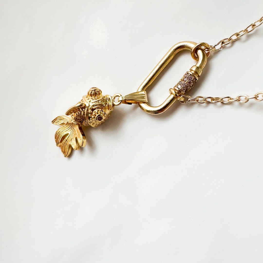 Gold 3D Fish Carabiner Necklace: Stainless Steel Movable Charm - Etsy